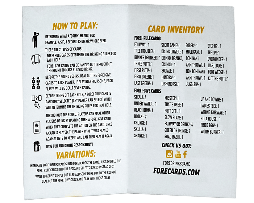 Fore! Drinks On Course Golf Game – Fore Cards